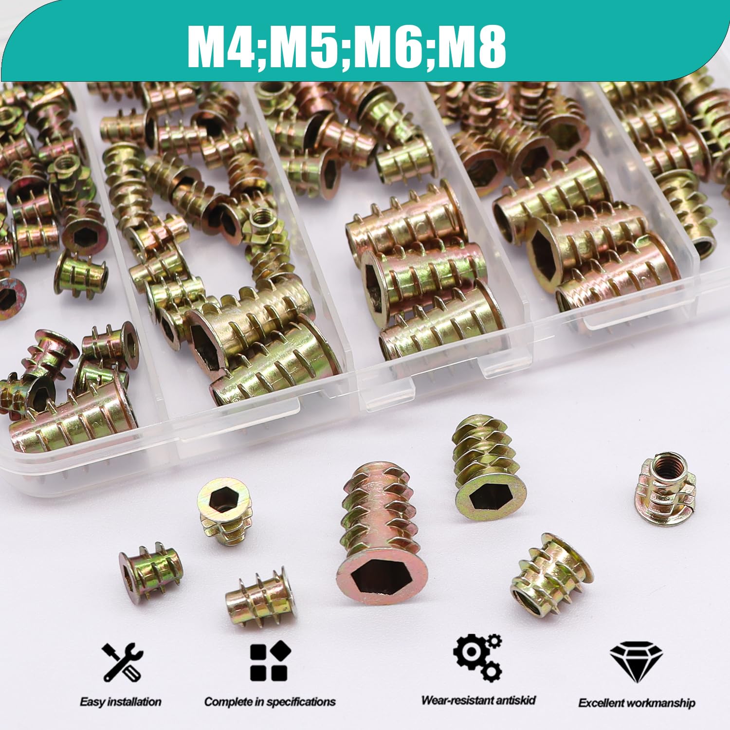 Snapklik.com : 100PCS Threaded Inserts Nuts,6 Sizes Wood Threaded ...