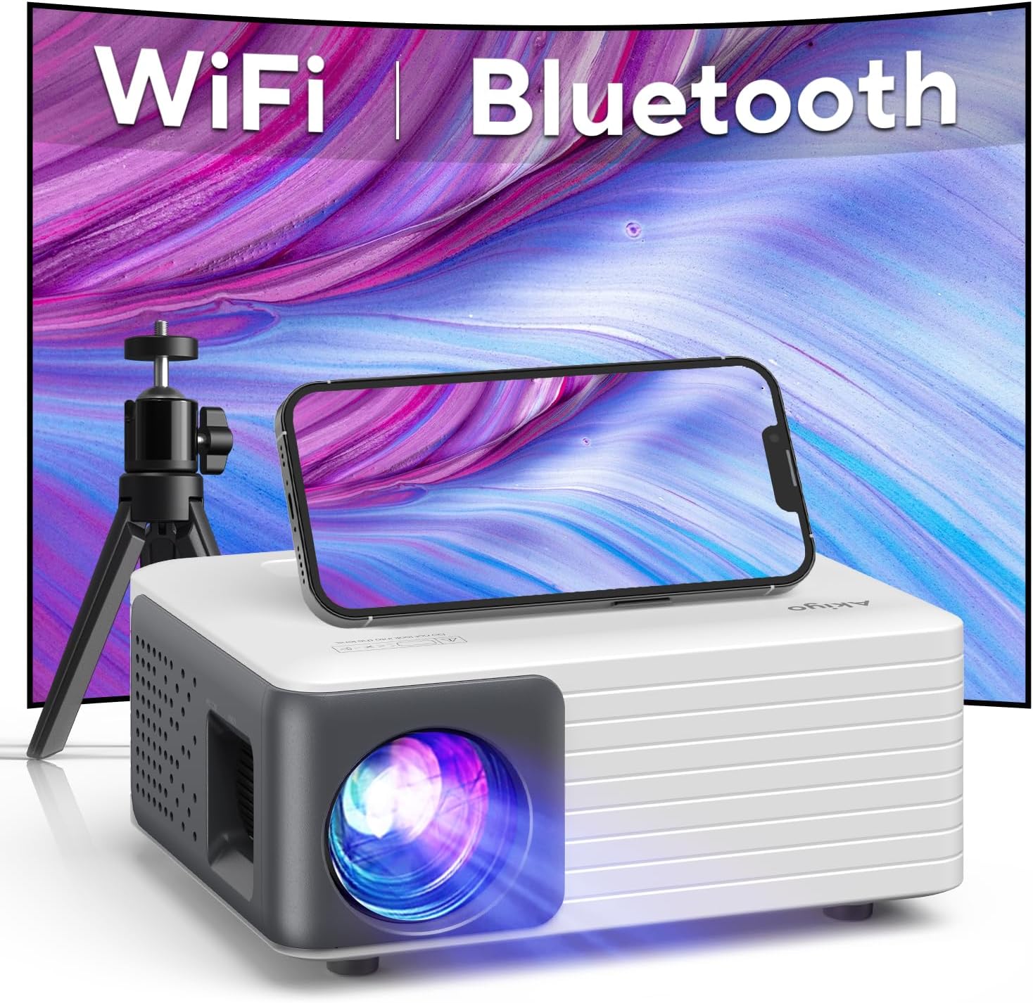 AKIYO Proiettore Portatile WiFi Bluetooth con Treppiede, Mini ...