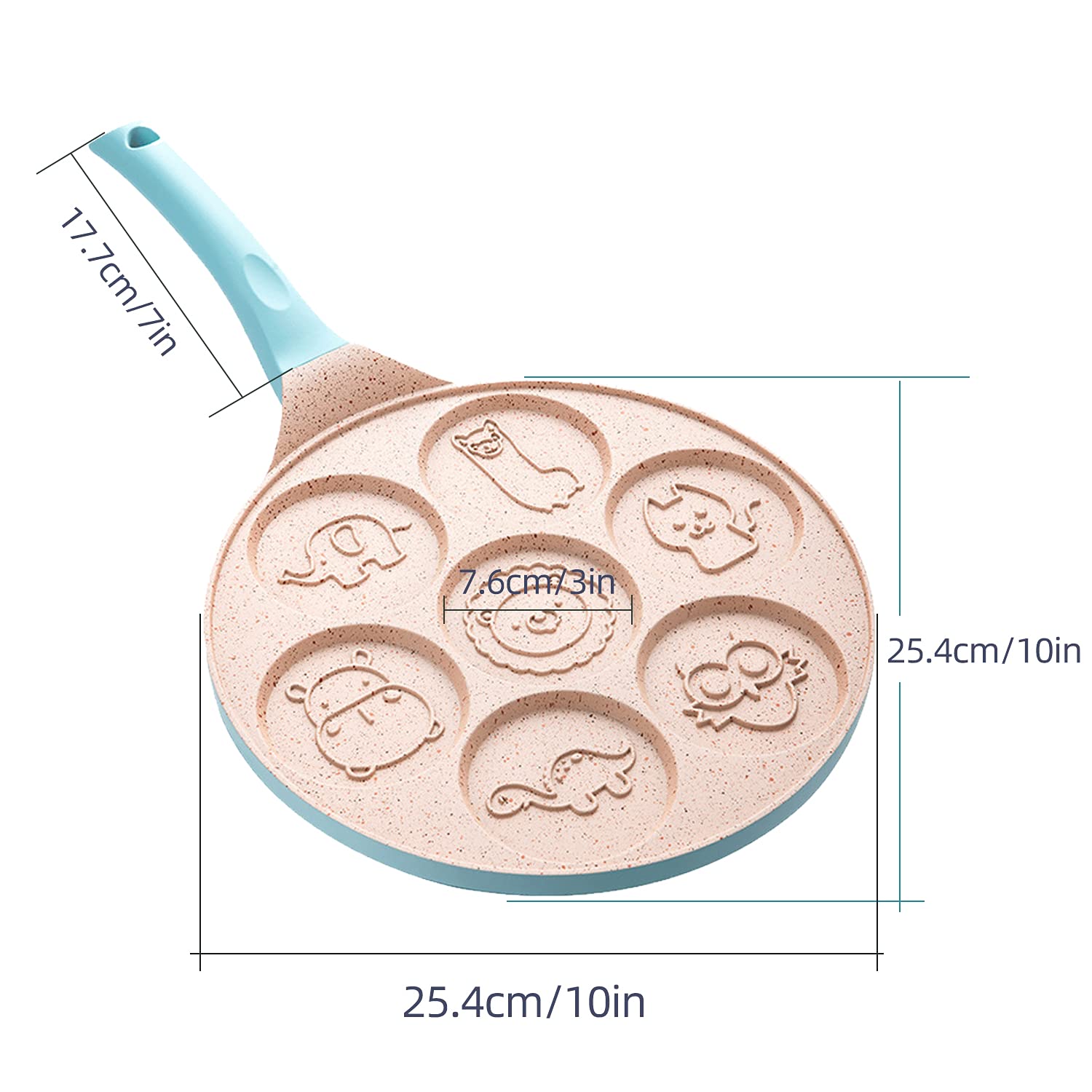 MINTER Pancake Pan With 7 Animal Designs for kids - Round Ceramic ...
