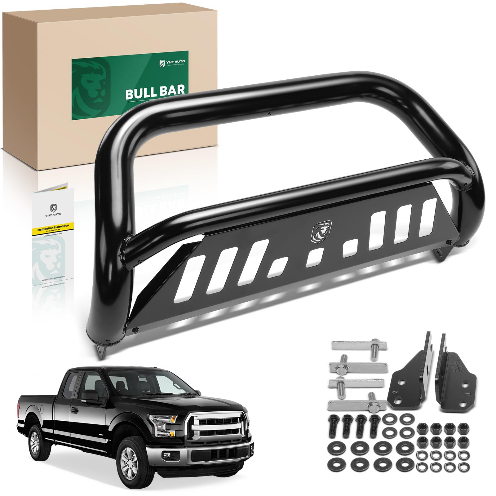 Amazon.com: YHTAUTO 3" Bull Bar Push Bar with Skid Plate Fit Ford ...