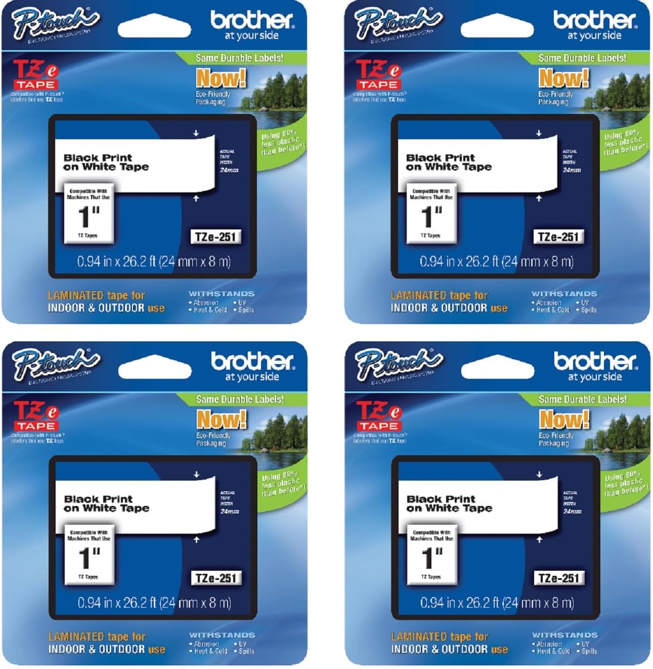 Brother Genuine P-Touch 4-Pack TZe-251 Laminated Tape, Black Print on ...