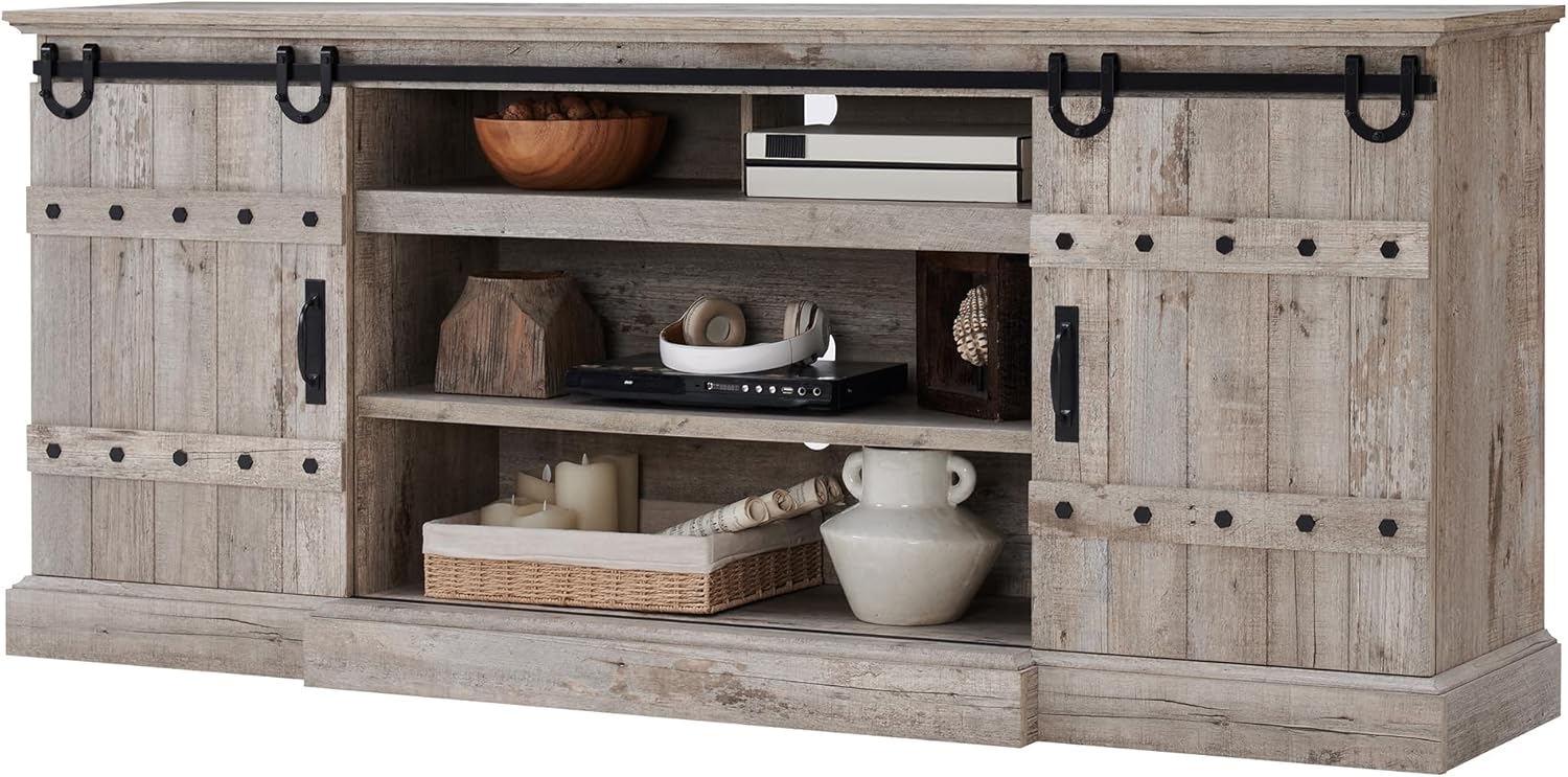 Amazon.com: OKD 75" Farmhouse TV Stand for TVs Up to 85 Inches, Large Rustic Entertainment ...
