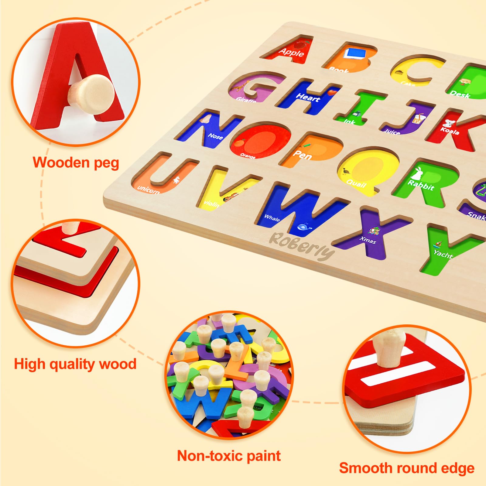 Snapklik.com : Wooden Peg Puzzles For Toddlers, 2 In 1 Alphabet Puzzle ...