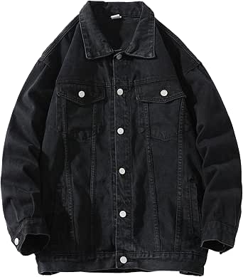 SWJGLITTR Mens Multi Pocket Denim Coat Lapel Collar Loose Cowboy Jacket ...