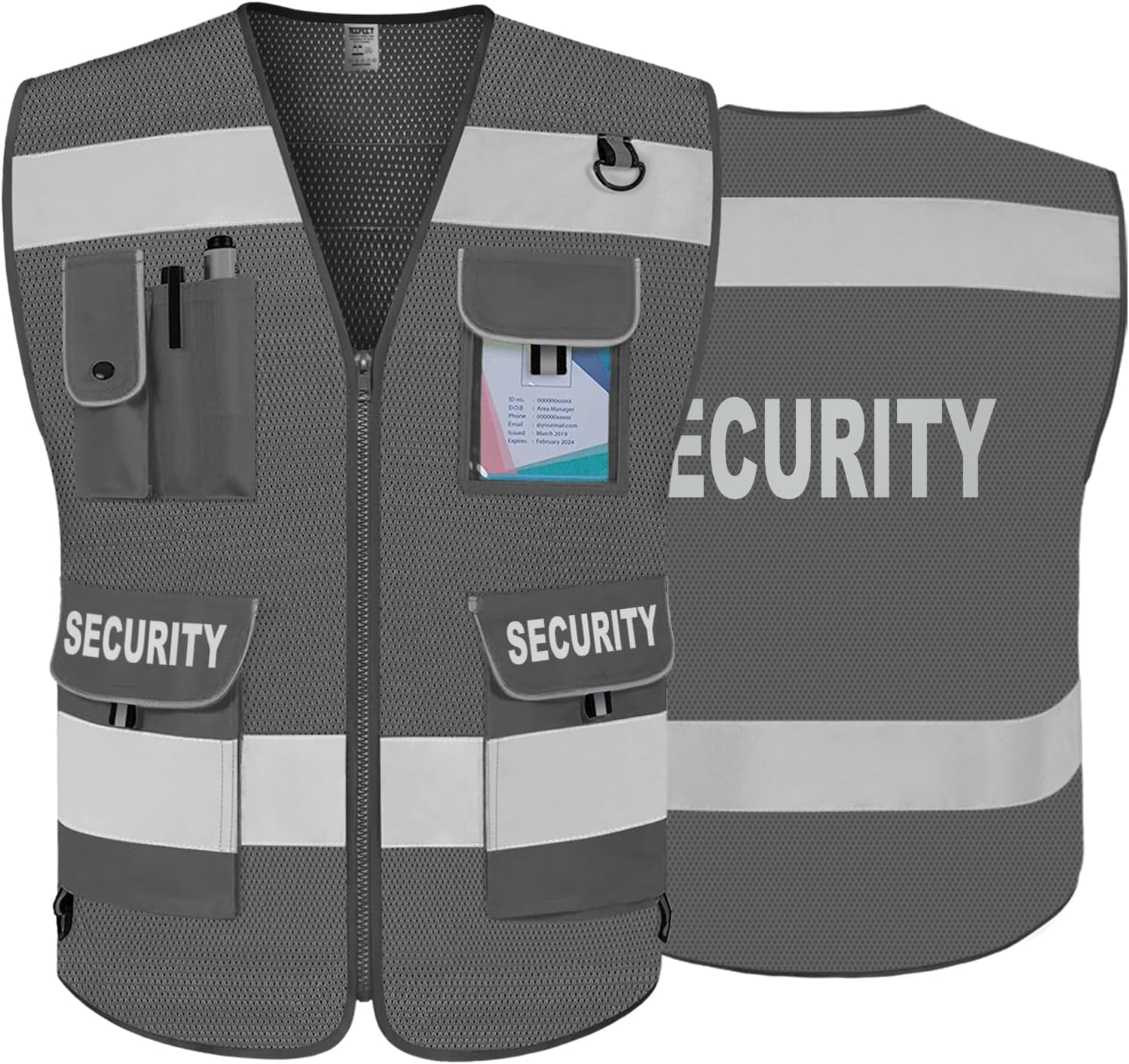 TCCFCCT Mesh Security Vest for Security Guard 9 Pockets High Visibility ...