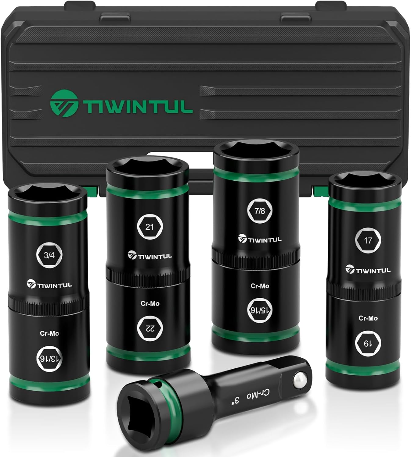 TIWINTUL 1/2" Lug Nut Socket Set, 5Pcs Impact Flip Socket Set, CR-MO ...