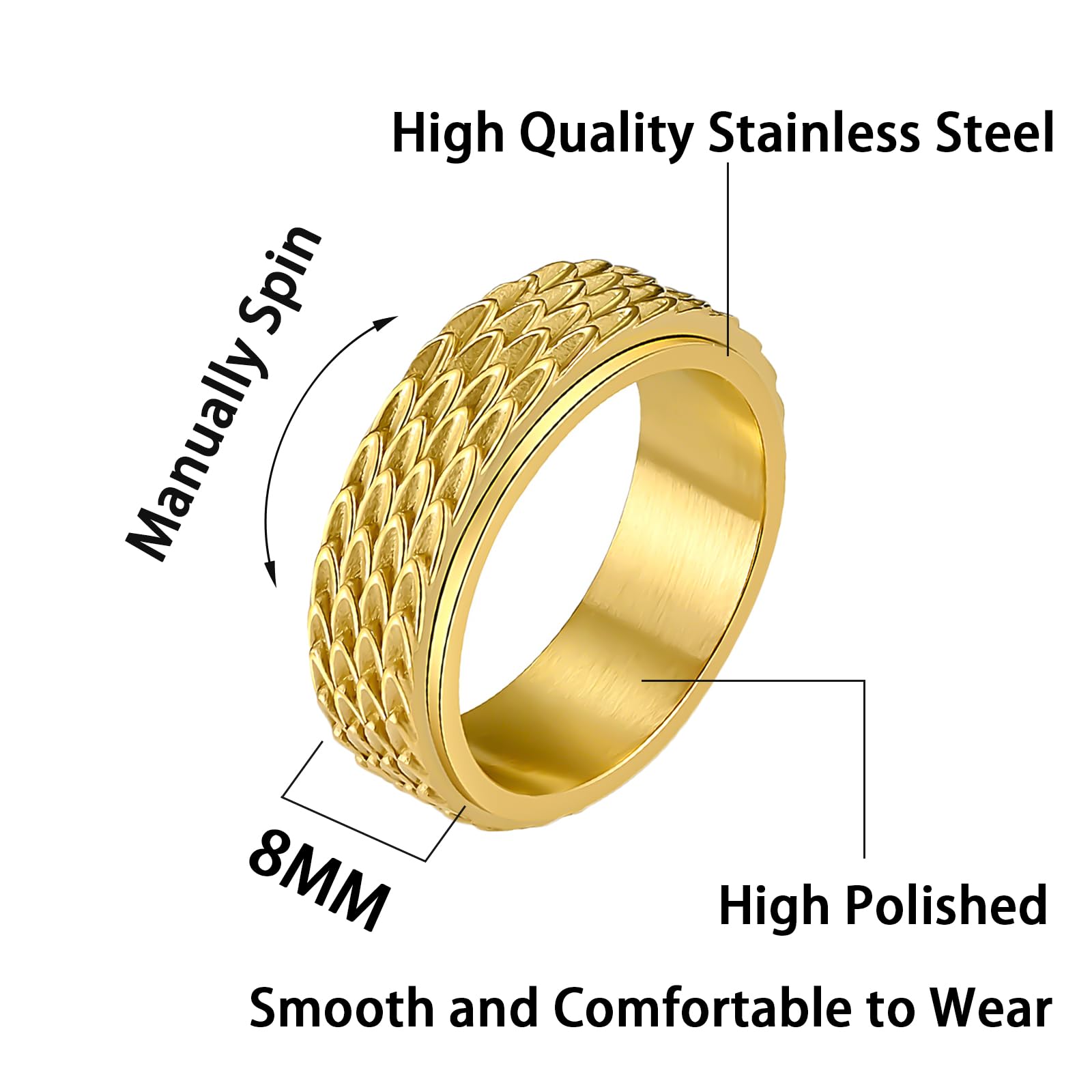 Snapklik.com : Dragon Scale Anxiety Ring For Men Cool Stainless Steel ...