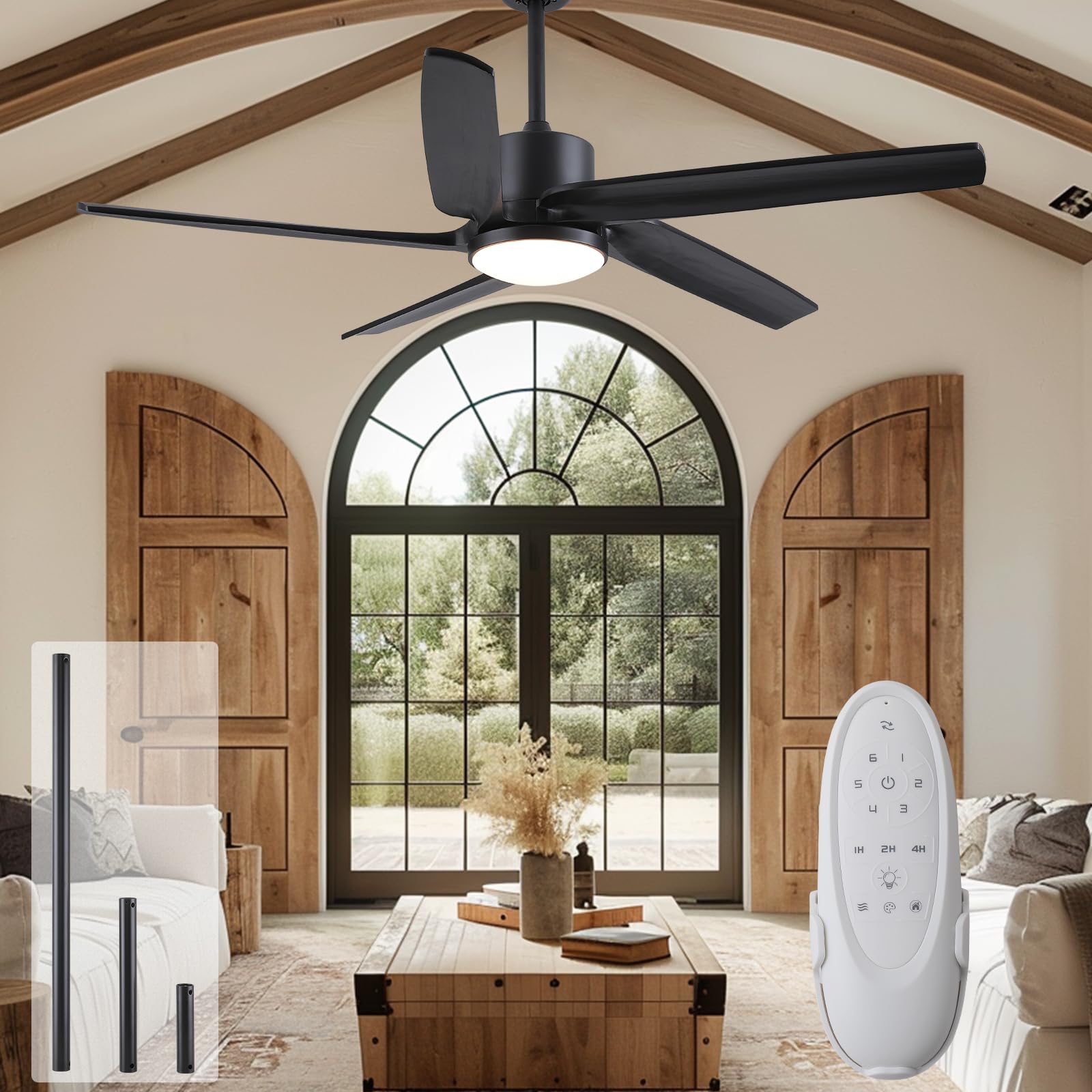 Amazon.com: Uaikiea 52 Inch Ceiling Fans with Lights and Remote, Black ...