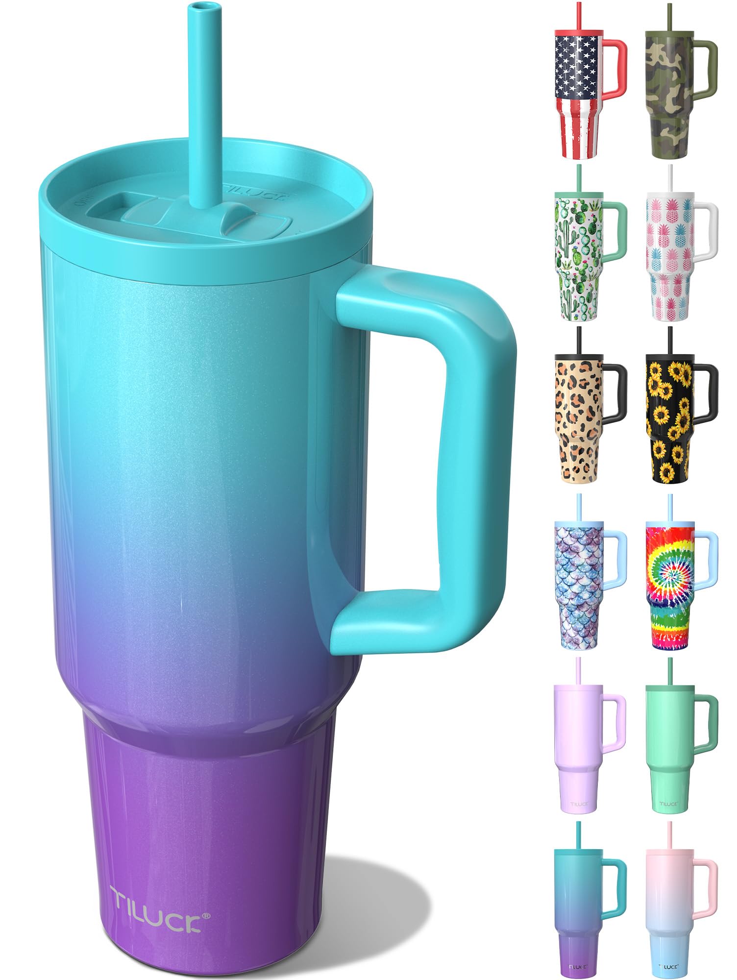 Amazon.com | TILUCK 40 oz Tumbler with Handle and Straw Lid, Leak-Proof ...