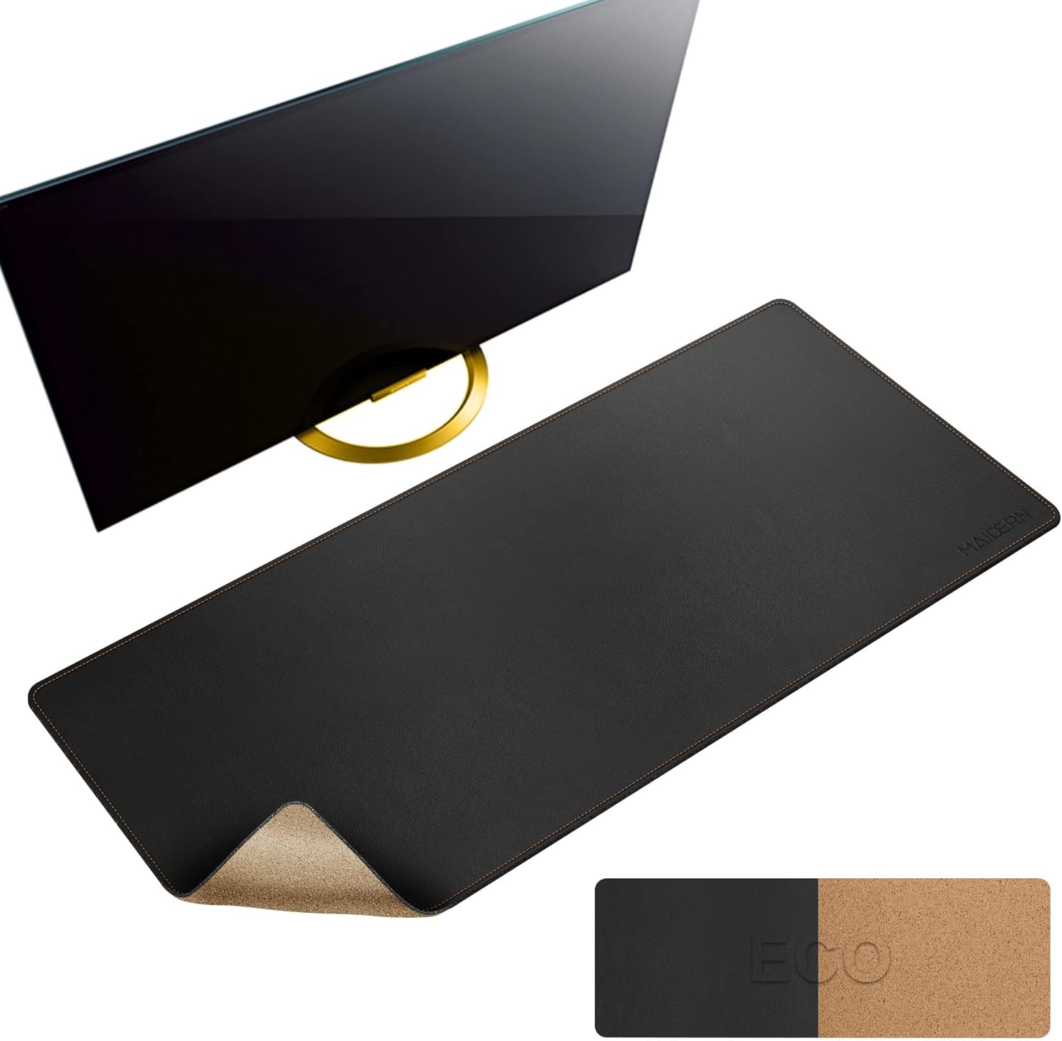 MAIDERN 100 x 40cm Cork & Leather Desk Pad, Large XXL Desk Mat, Full ...