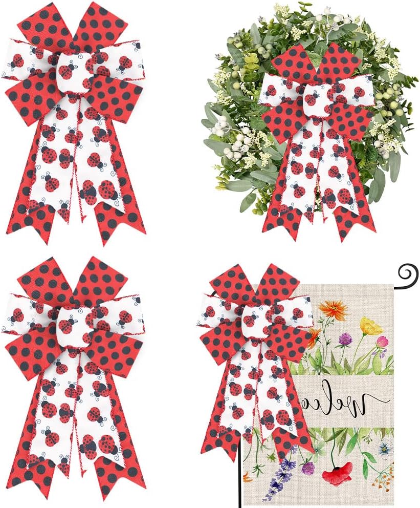Amazon.com: ALIBBON 2Pcs Ladybird Bows for Wreaths, Summer Wreath Bows ...