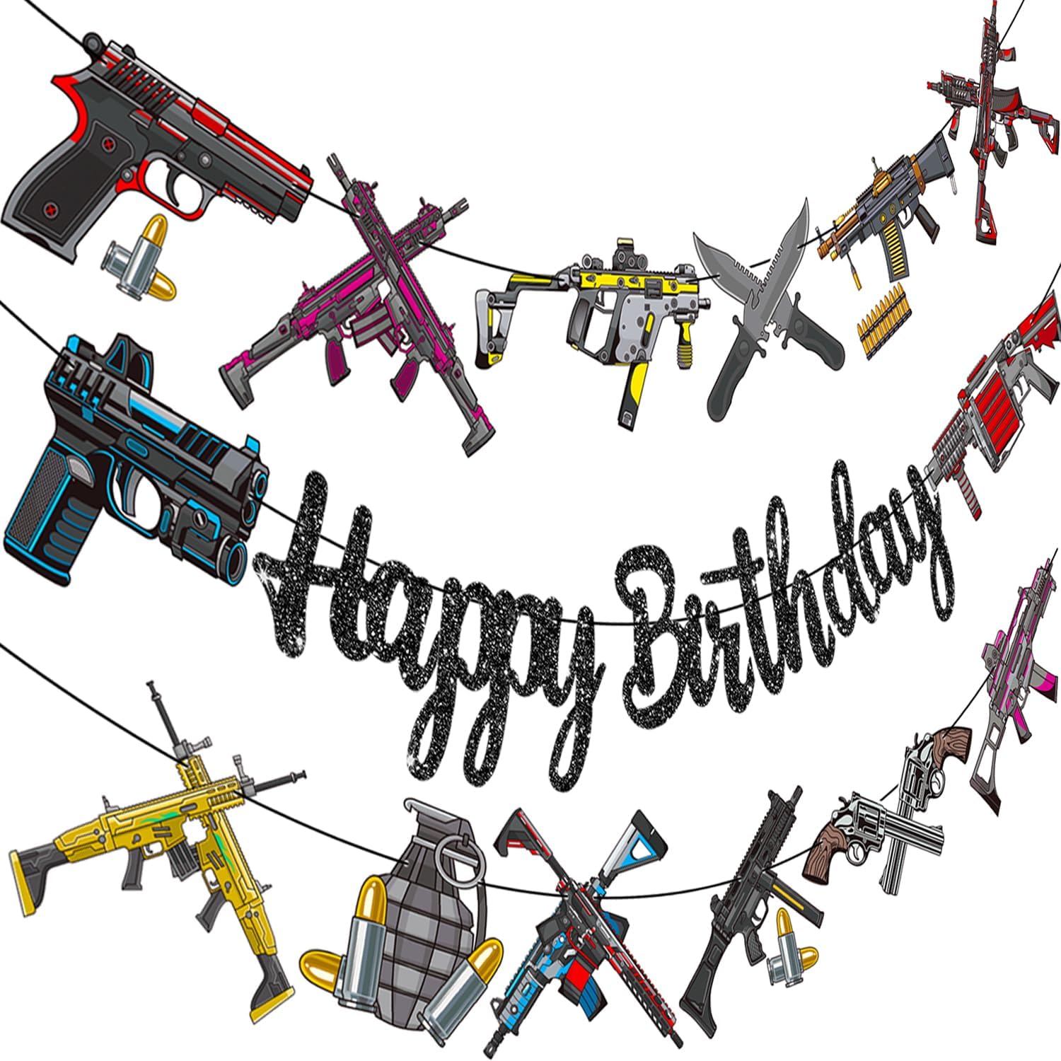 Amazon.com: Gun Birthday Party Banners Army Themed Birthday Decorations ...
