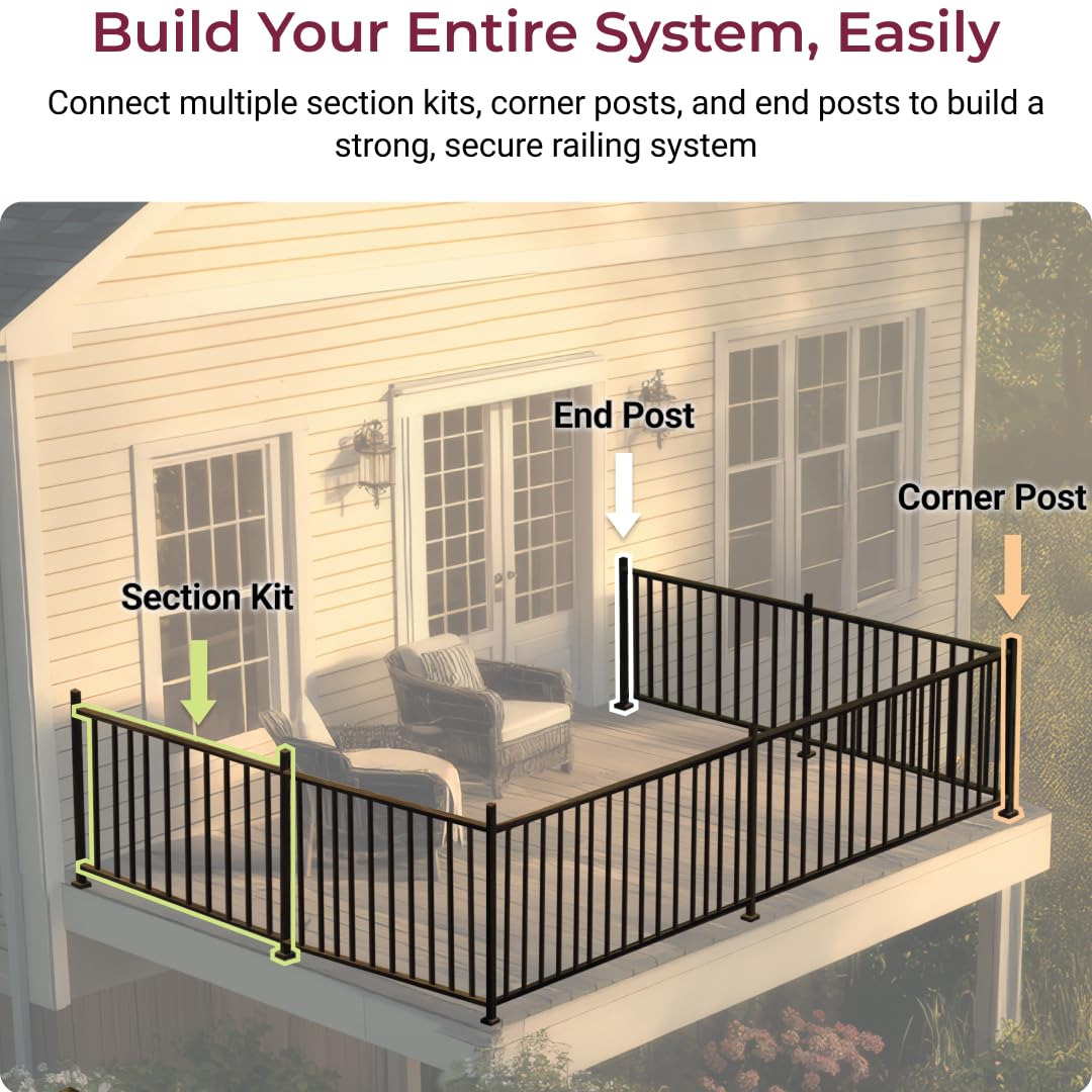 Snapklik.com : CR Fence & Rail Deck Railing Section Kit Black Guard Rail