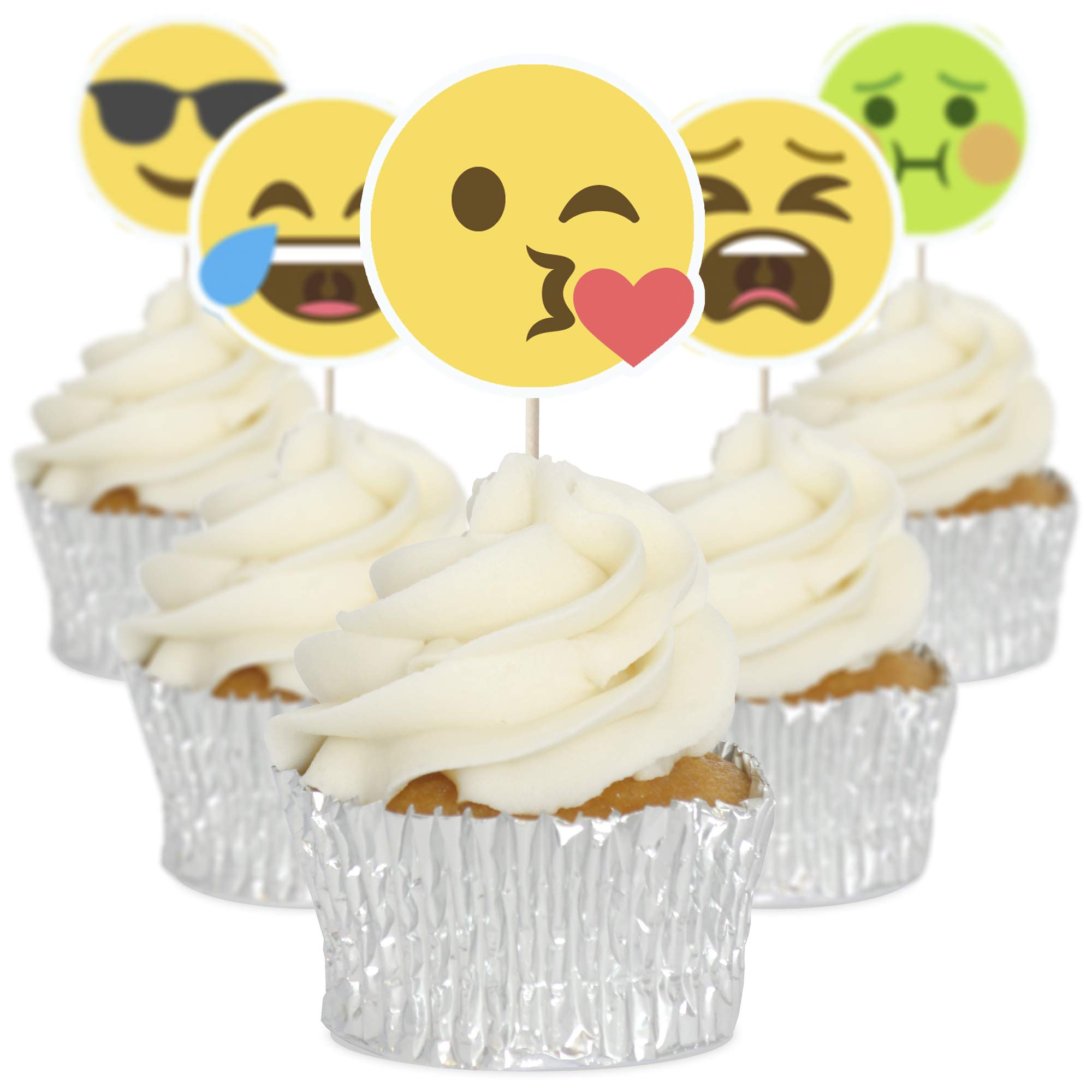 Emoji Cupcake Toppers 12/pk - Cake Decorations - Picks - Pic : Amazon ...