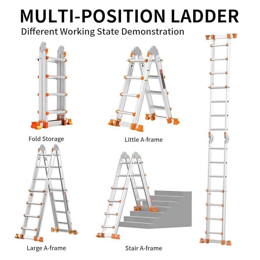 12 Foot Ladder WDOT 14 Ft Multi-Position Ladder – 4 Step, 330LB ...