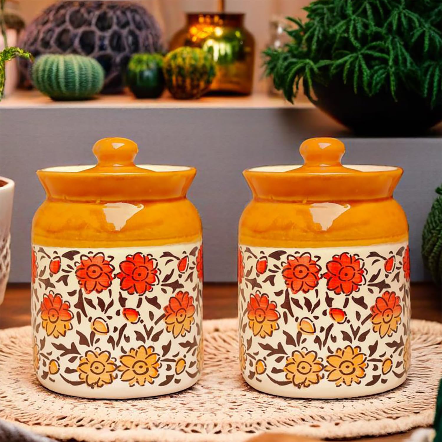 Buy D'Maiolica Ceramic handmade Jars & Containers in 1000ml (set of 2 ...