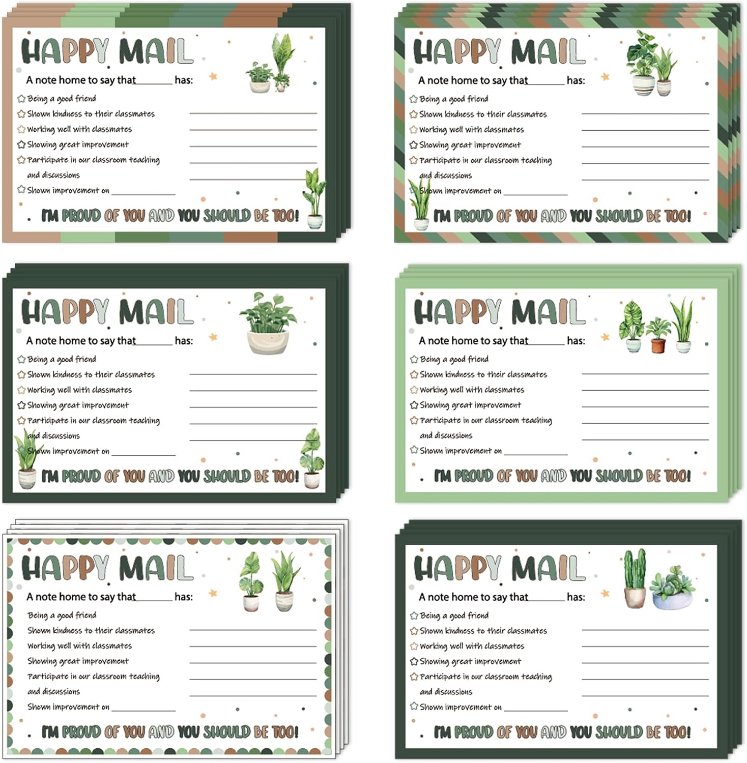 Amazon.com : 60Pcs Greenery Happy Mail Teacher Notes to Parents ...