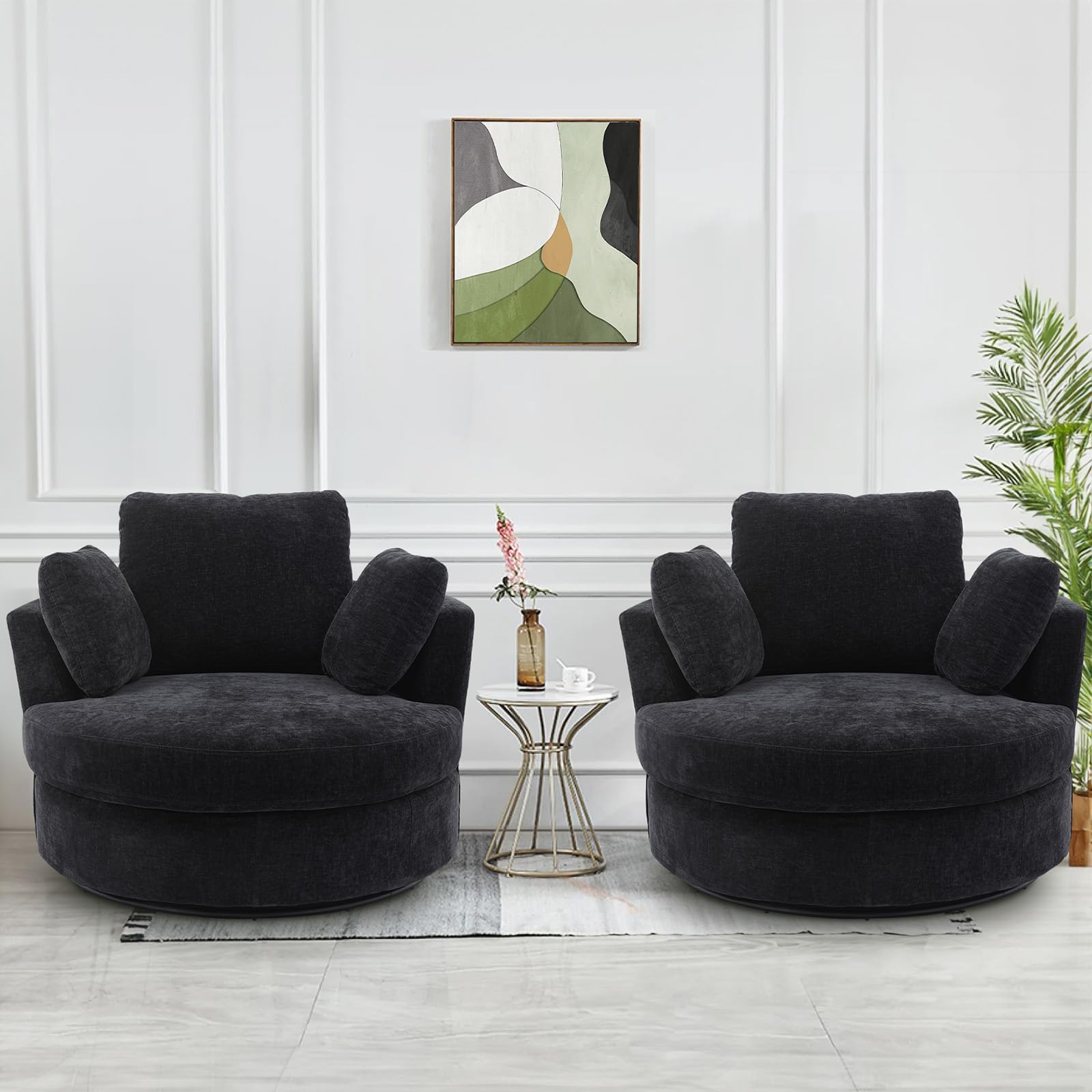Amazon.com: SLEERWAY Oversized Swivel Chairs Set of 2, Big Comfy Round ...