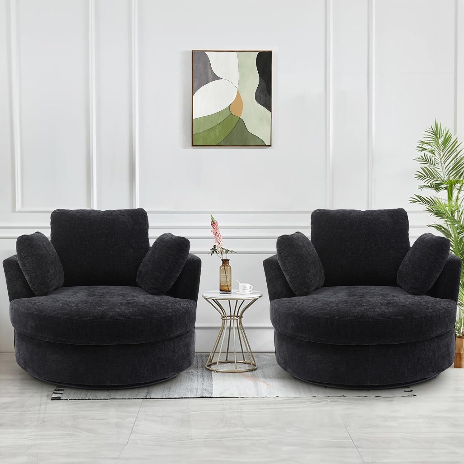 Amazon.com: SLEERWAY Oversized Swivel Chairs Set of 2, Big Comfy Round ...