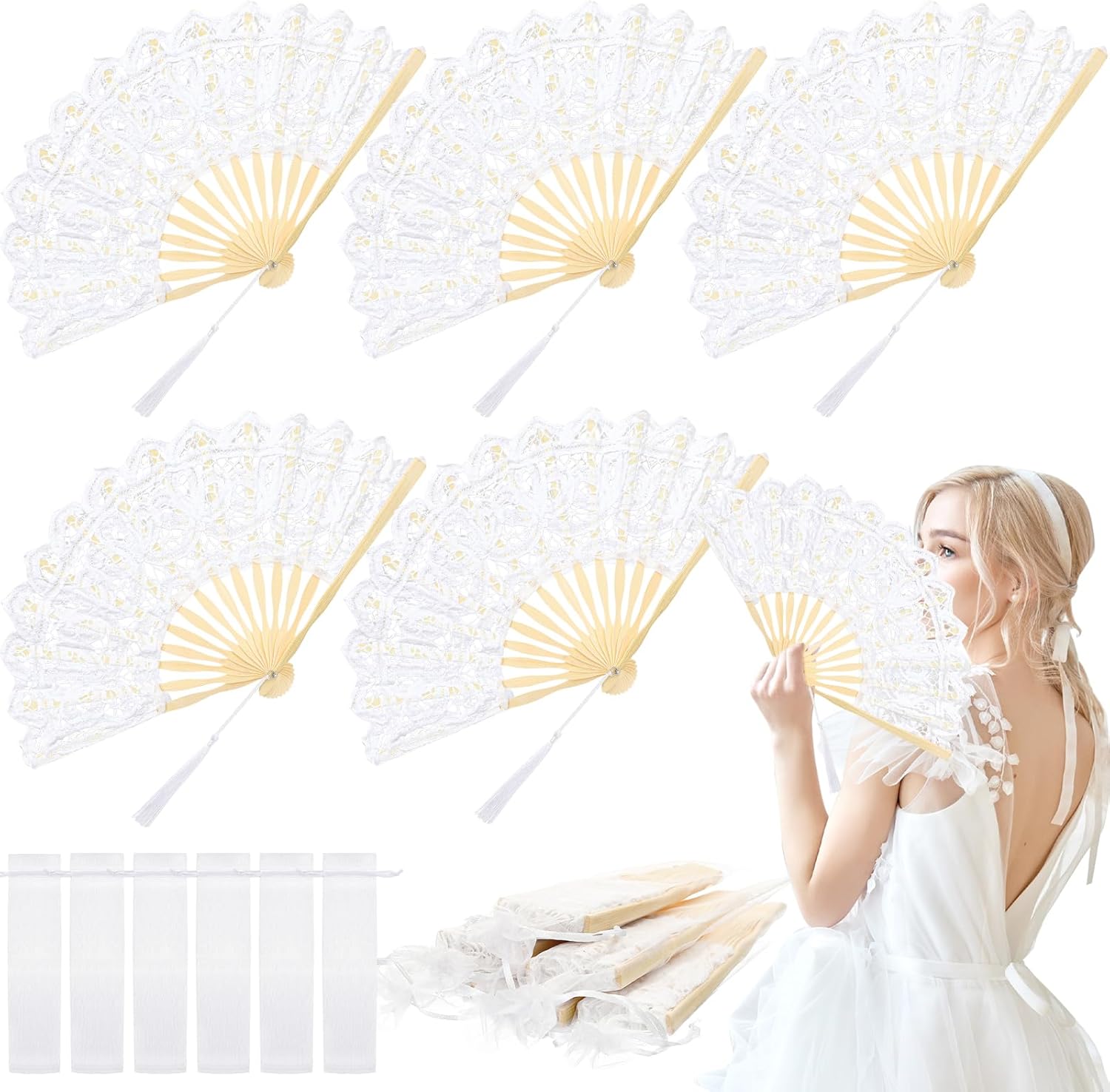 Amazon.com: 6 Pcs Lace Folding Handheld Fan for Wedding Cotton ...