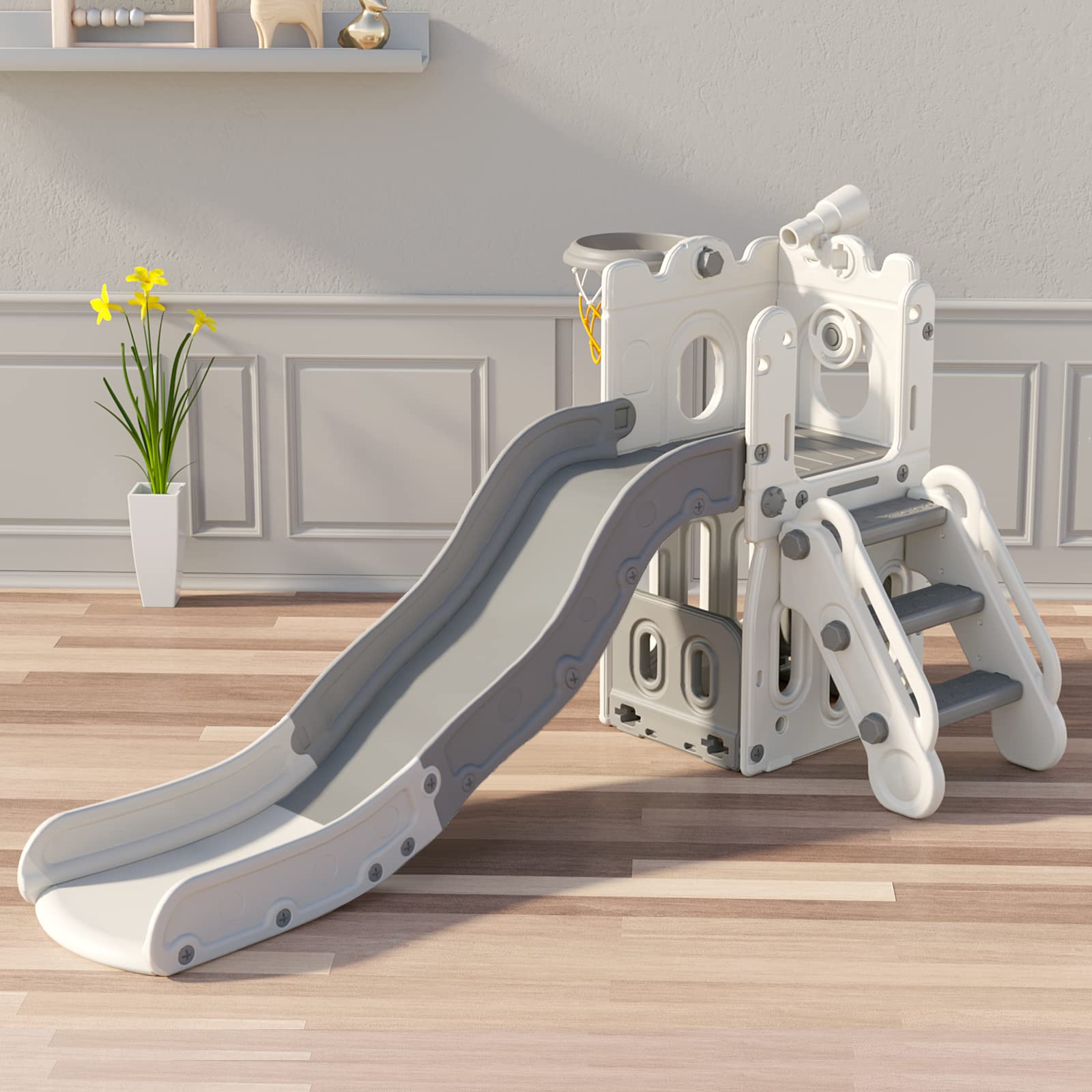 Kids Slide L-Shaped, Babeelovly Kids Playground Tower Slide Outdoor ...