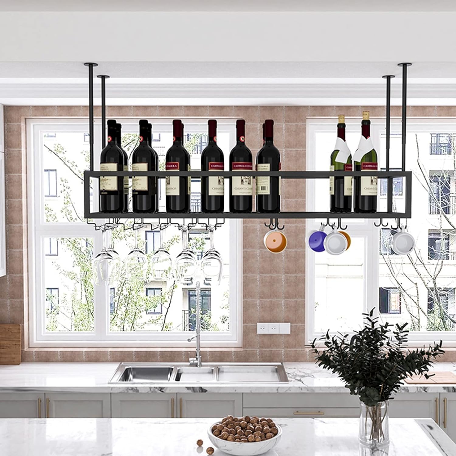 Amazon.com: Ceiling Mounted Wine Rack,Bar Hanging Industrial Wine ...