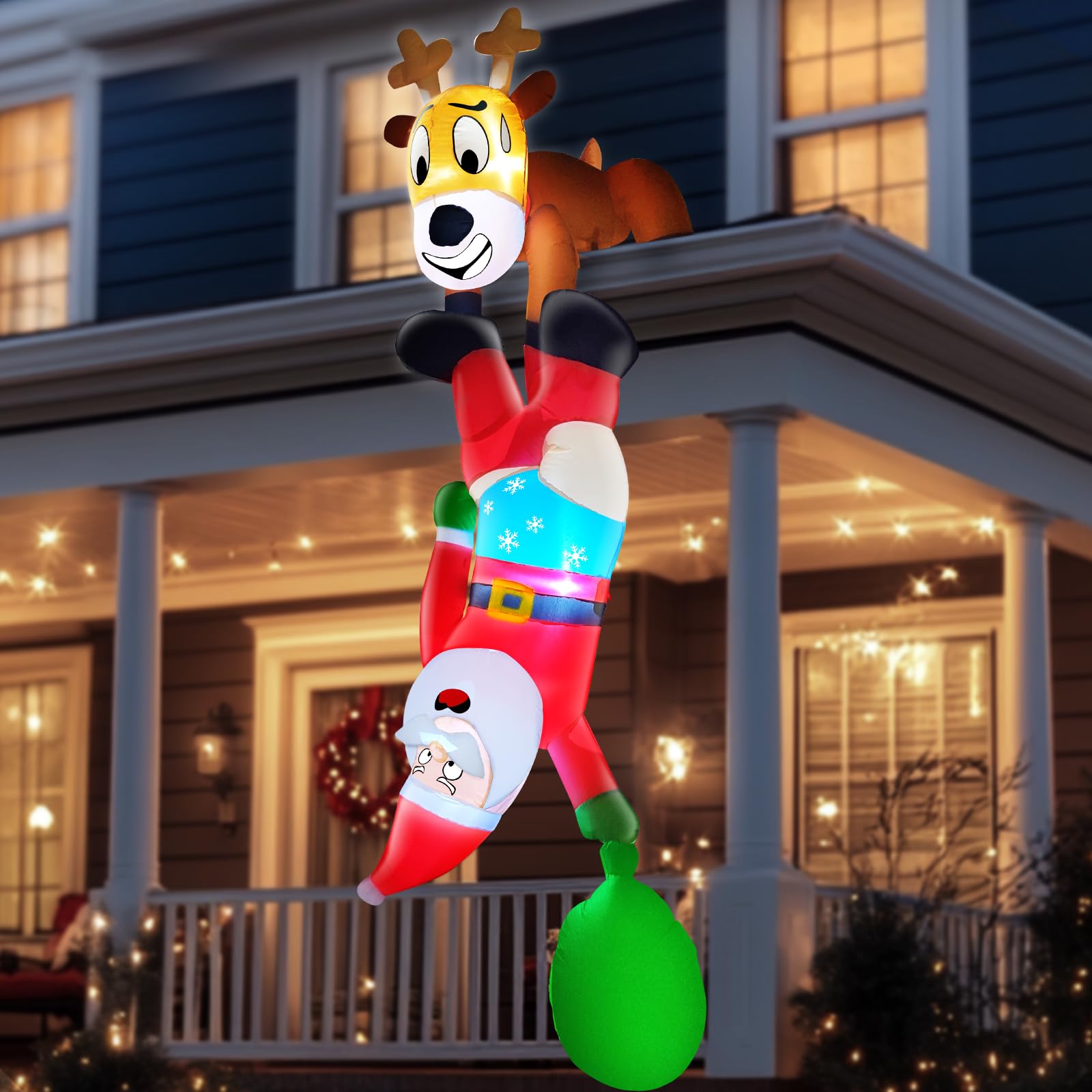 Amazon.com: 8 Ft Christmas Inflatables Reindeer and Climbing Santa ...