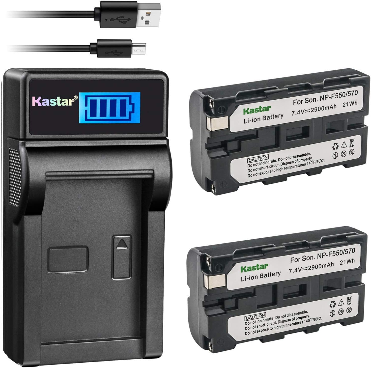 Amazon.com : Kastar Battery X2 + LCD Slim USB Charger Replacement for Sony NP-F570 NP-F550 NP ...