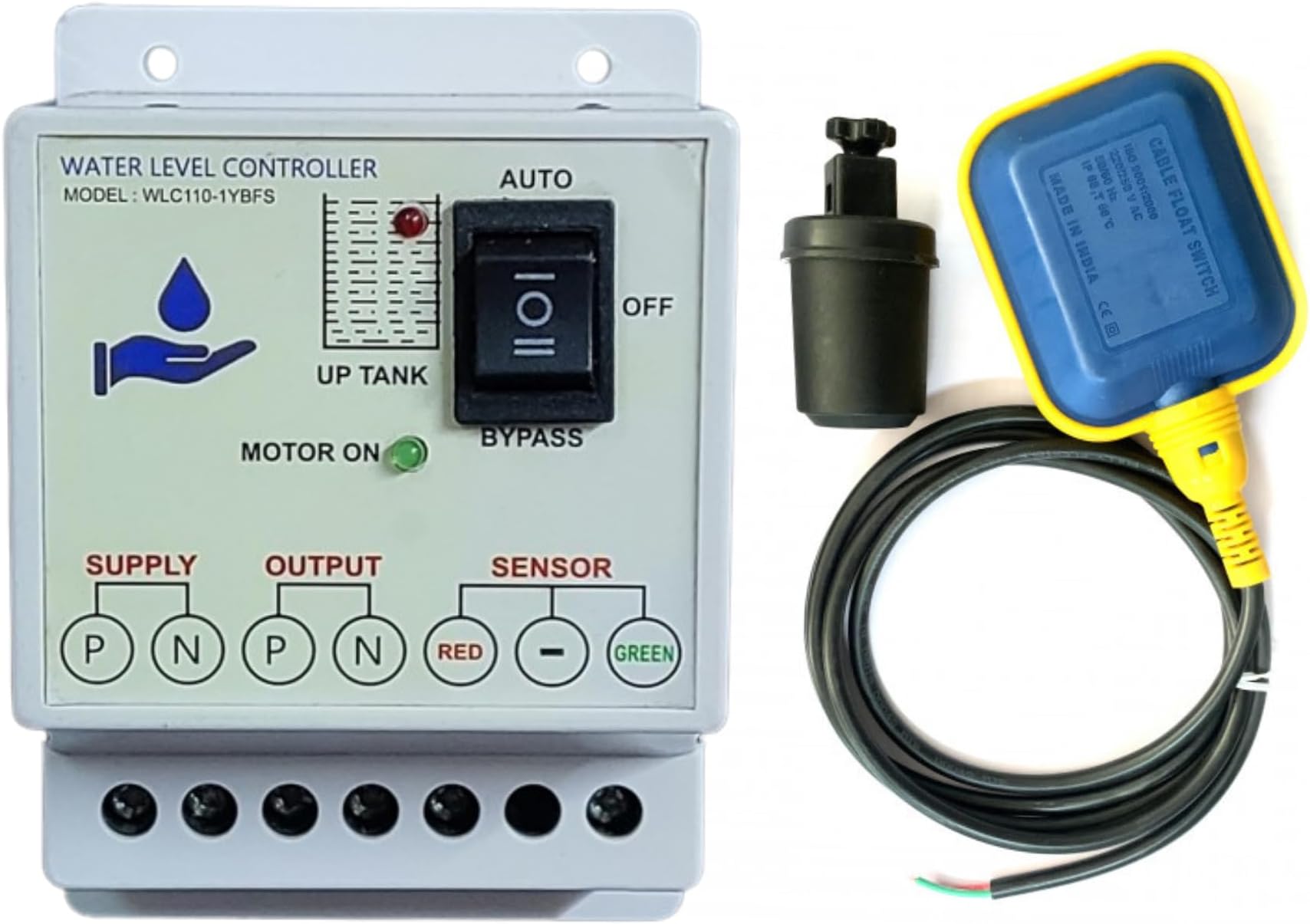 Microtail Fully Automatic Water Level Controller & indicator with 2 Float Level Sensors, Single ...