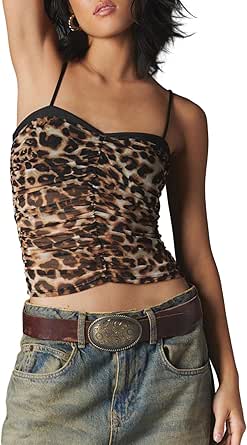Women Y2k Leopard Print Tank Crop Tops Cheetah Sleeveless Cami Sexy ...
