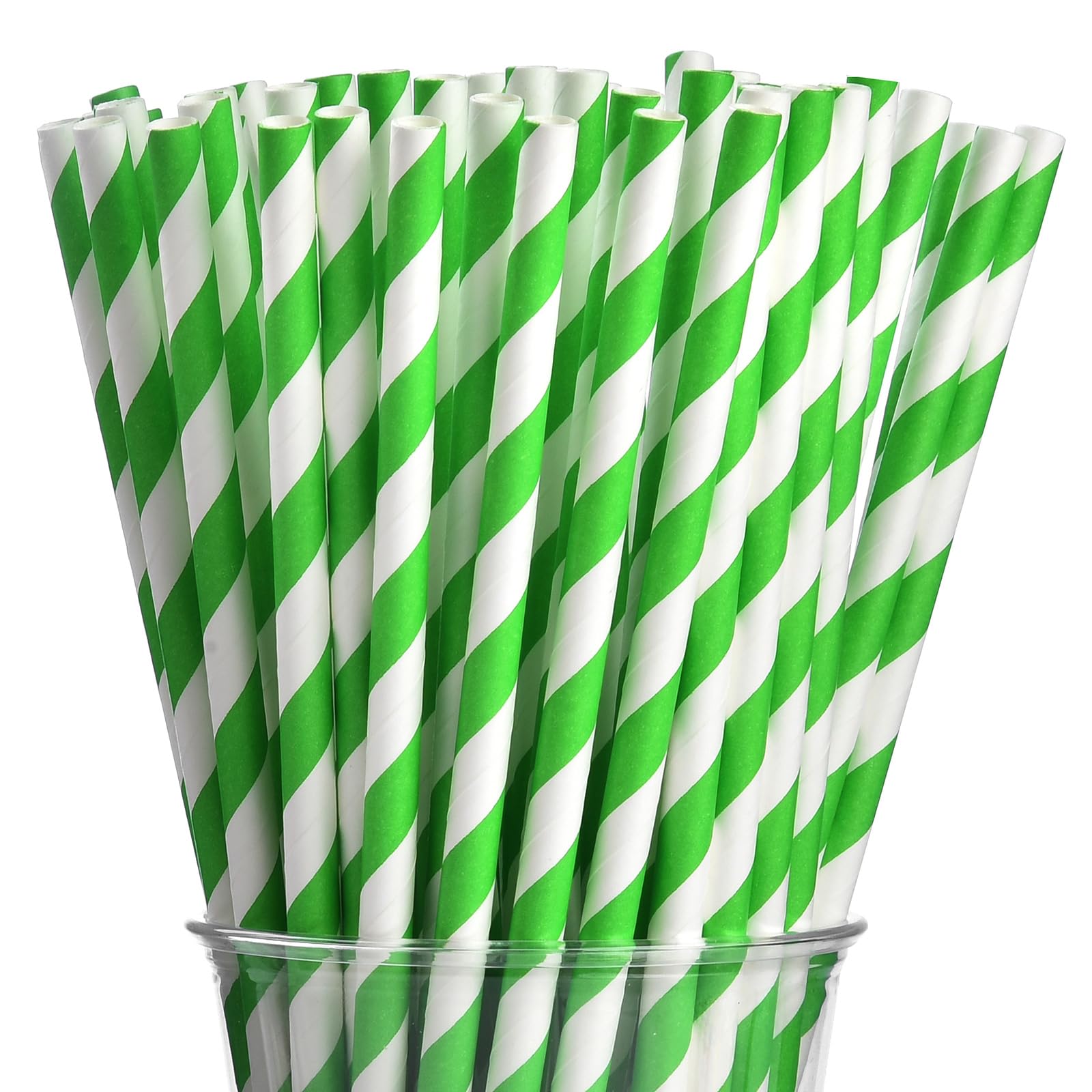Amazon.com: ALINK 100 Green and White Striped Paper Straws ...