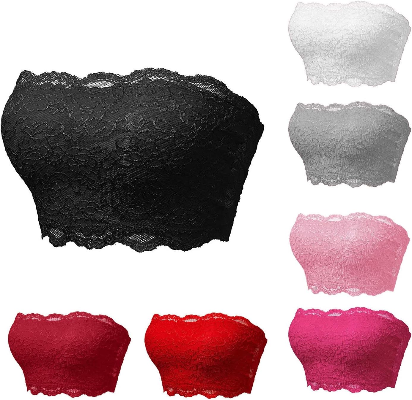 Floral Lace Bandeau Bra Strapless Lace Tube Top for Womens Stretchy ...
