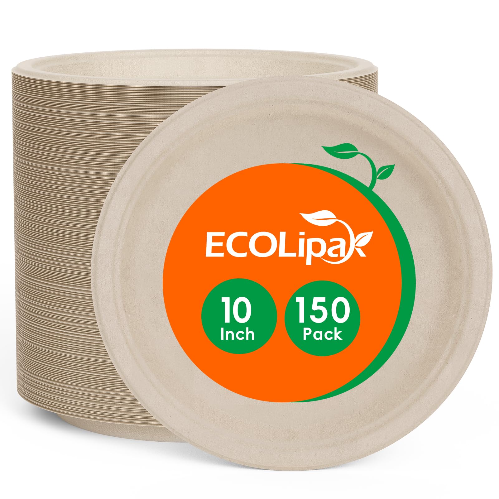 Amazon.com: ECOLipak Paper Plates 10 Inch, 150 Pack 100% Compostable ...