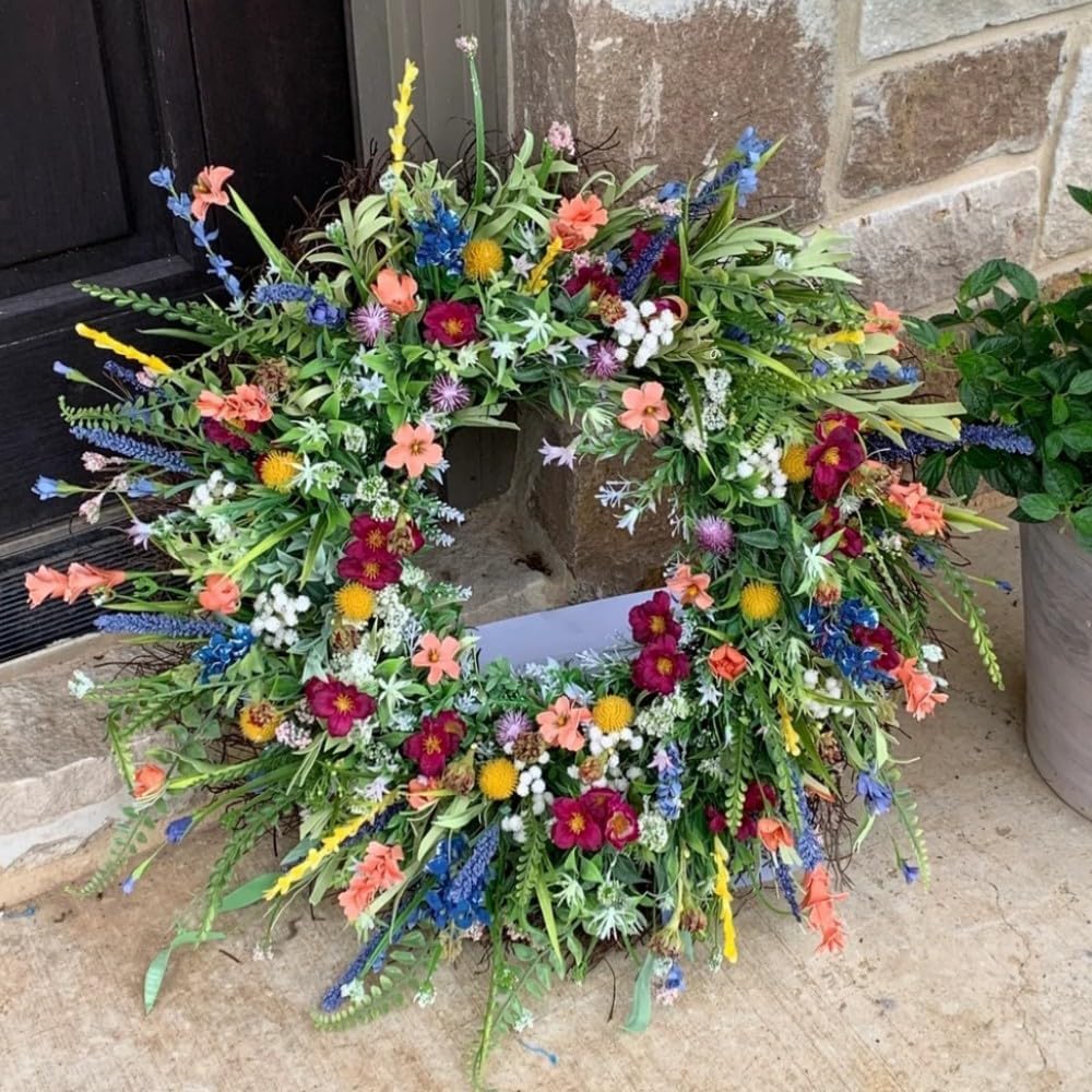 55CM Spring Summer Artificial Daisy Lavender Wreath,Wildflower Summer Silk Wreaths for Front ...