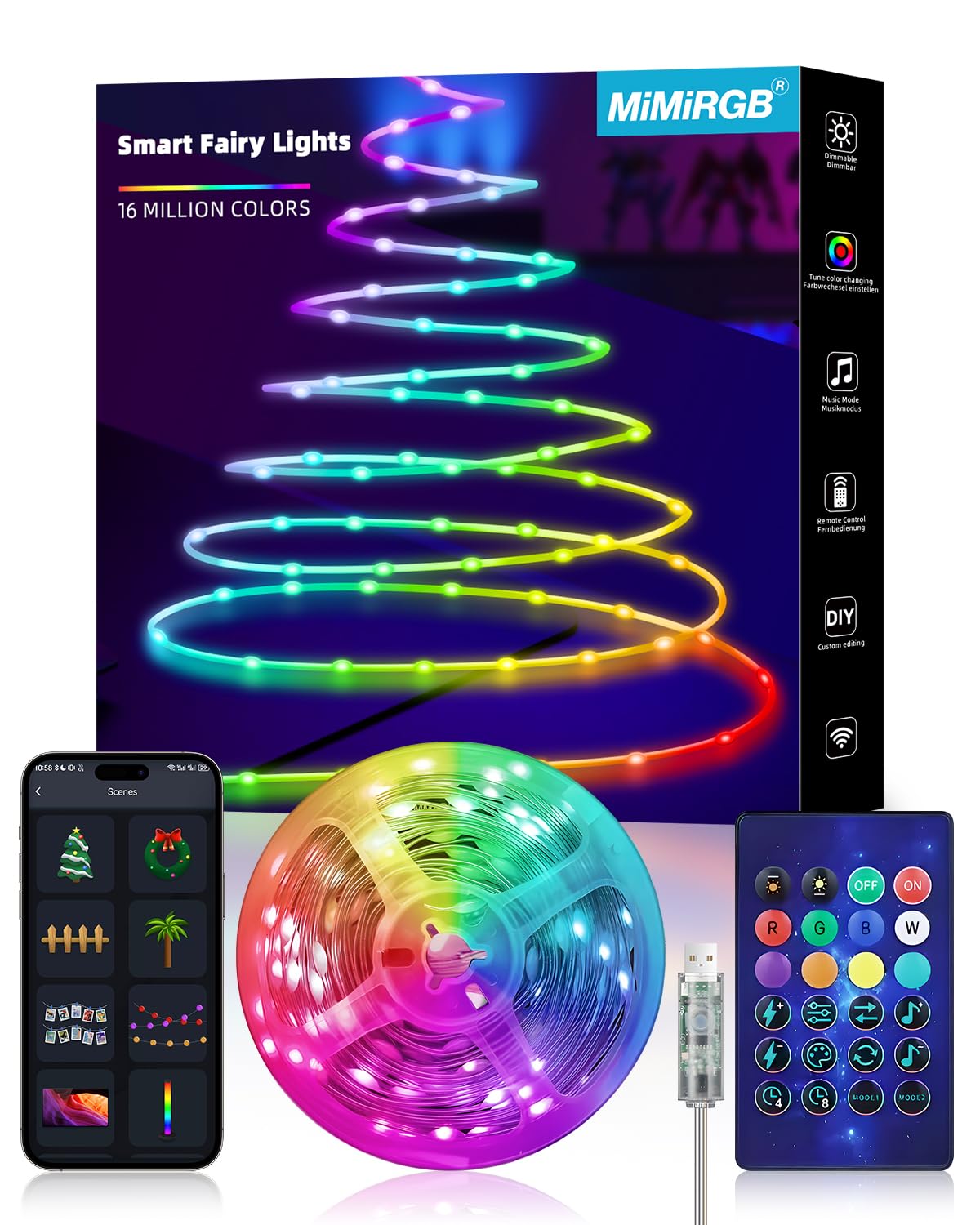 MIMIRGB Smart Color Changing Christmas Lights,33ft 100 LED USB Fairy ...