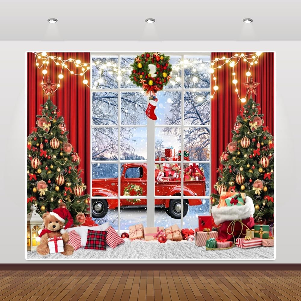 Amazon.com : 10x8ft Vinyl Christmas Photography Backdrops Xmas Window ...