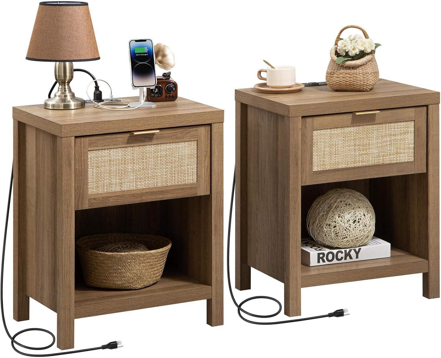 Amazon.com: SICOTAS Rattan Nightstands Set of 2 - Farmhouse Night Stand ...