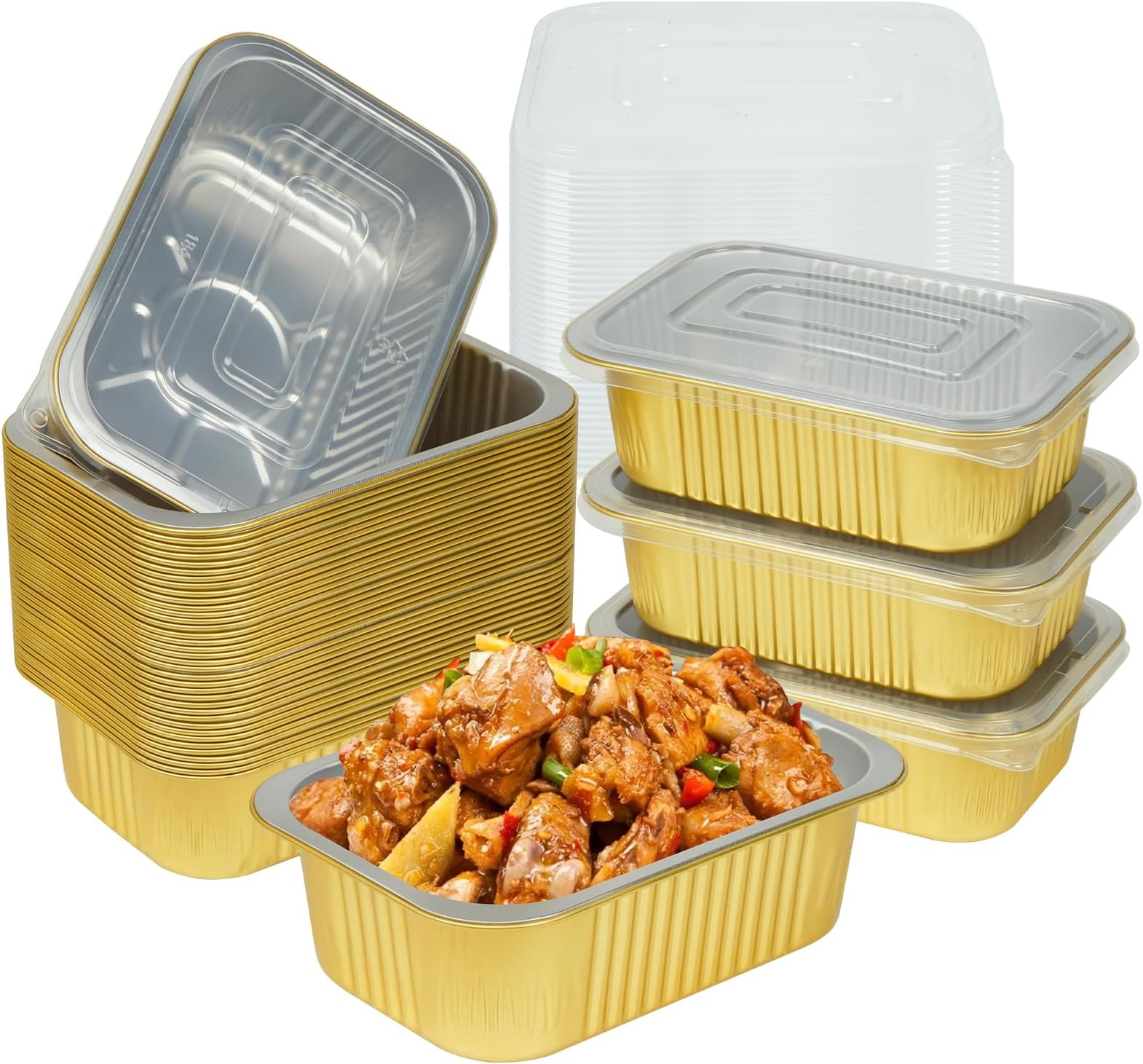 Amazon.com: DEAYOU 50 Pack Small Aluminum Pans with Lids, 1.5 LB Heavy ...