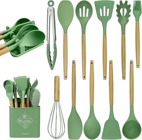 Amazon.com: MYKUJA Silicone Cooking Utensils Set, Heat Resistant ...