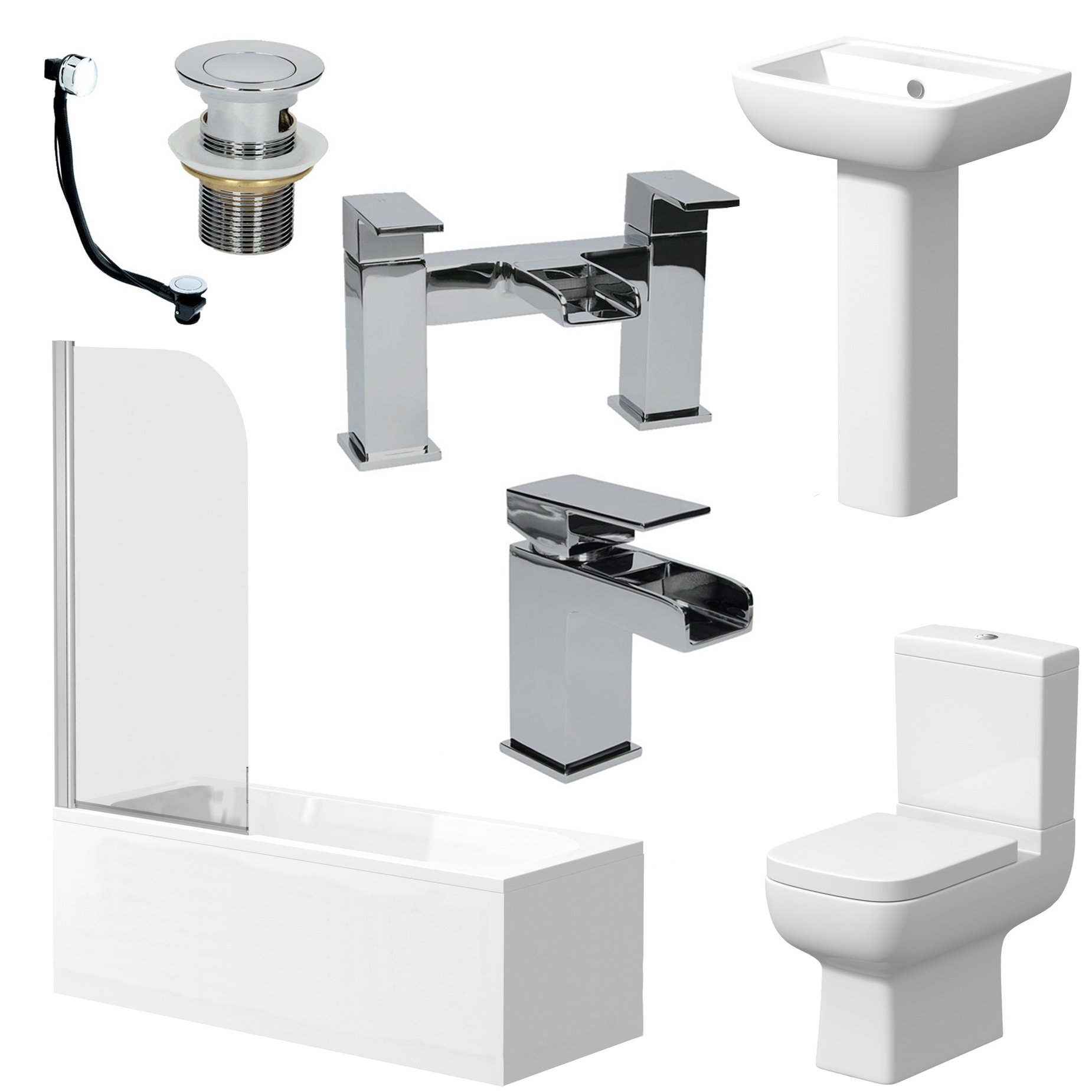 Buy Affine Complete Bathroom Suite 1600mm Bath Single Ended Toilet WC