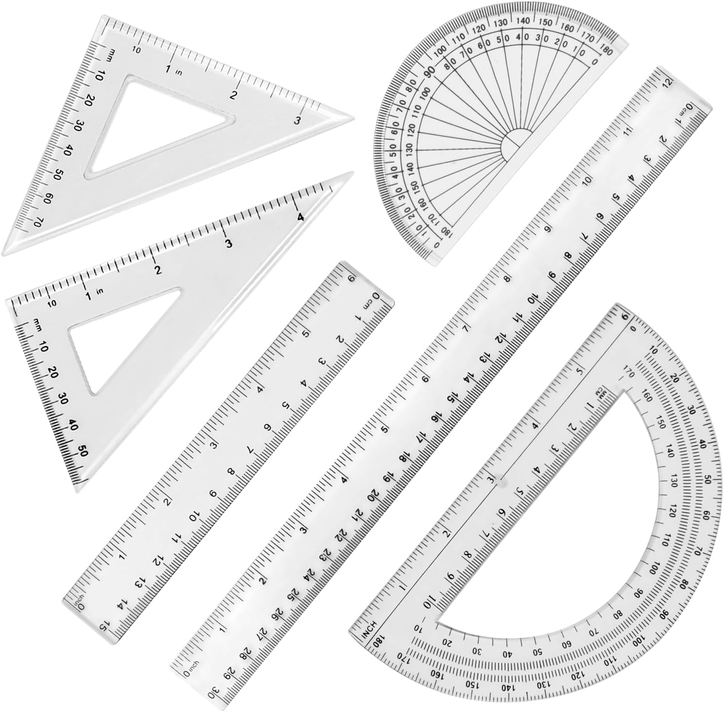 Amazon.com : Plastic Clear Ruler Math Set, 2 Protractors 180 Degree 2 ...