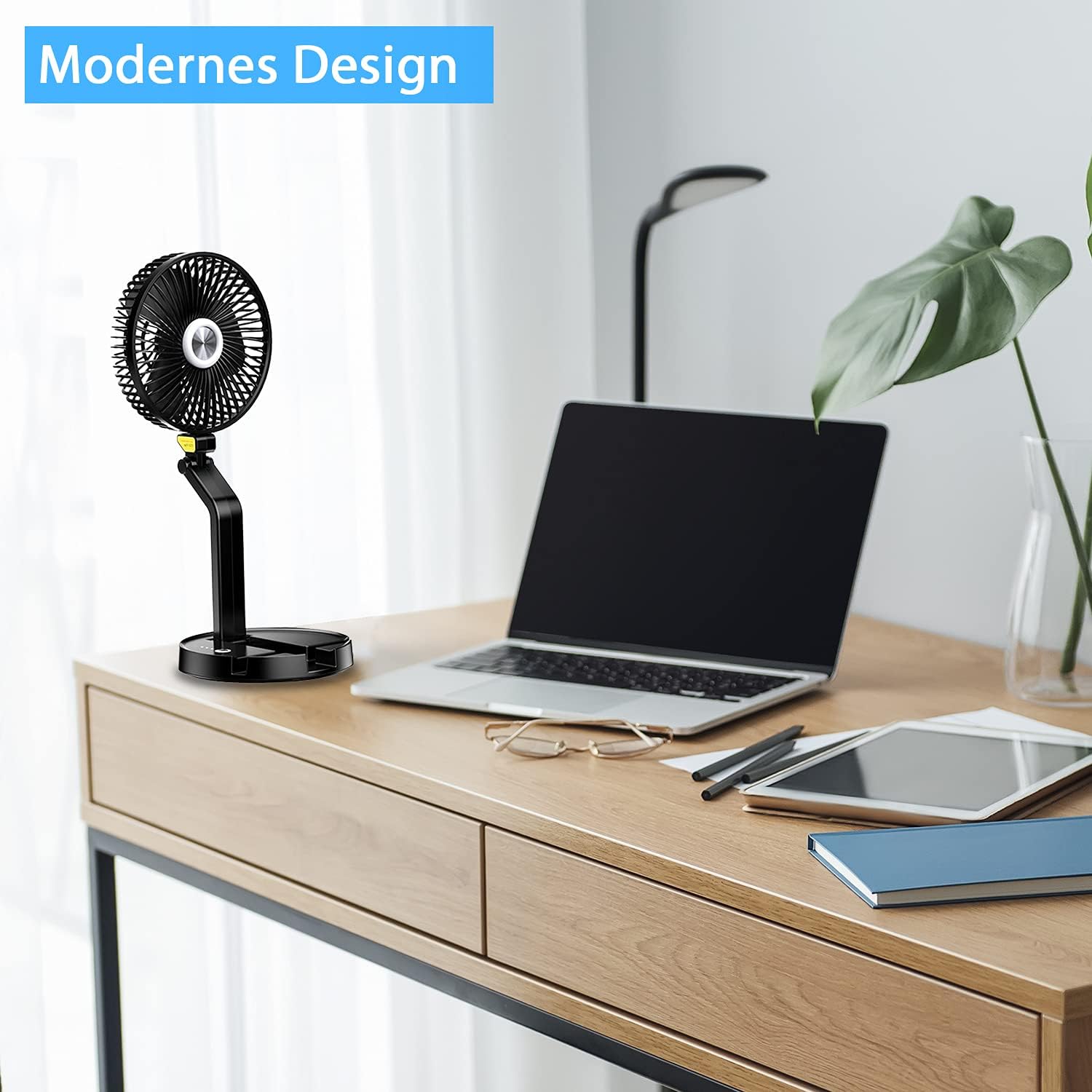gOfun Table fan with lamp, portable and foldable table fan, quiet ...