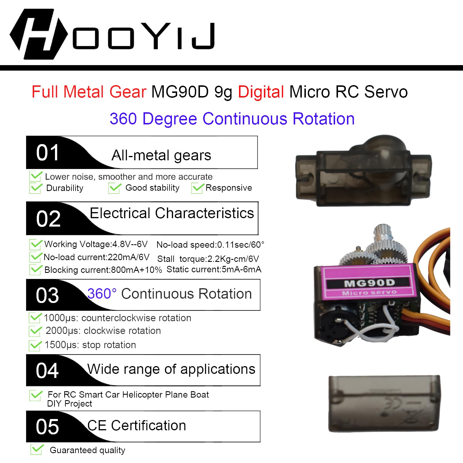 Snapklik.com : 4 Pack MG90D 9g Digital Micro Servo Full Metal Gear 360 ...