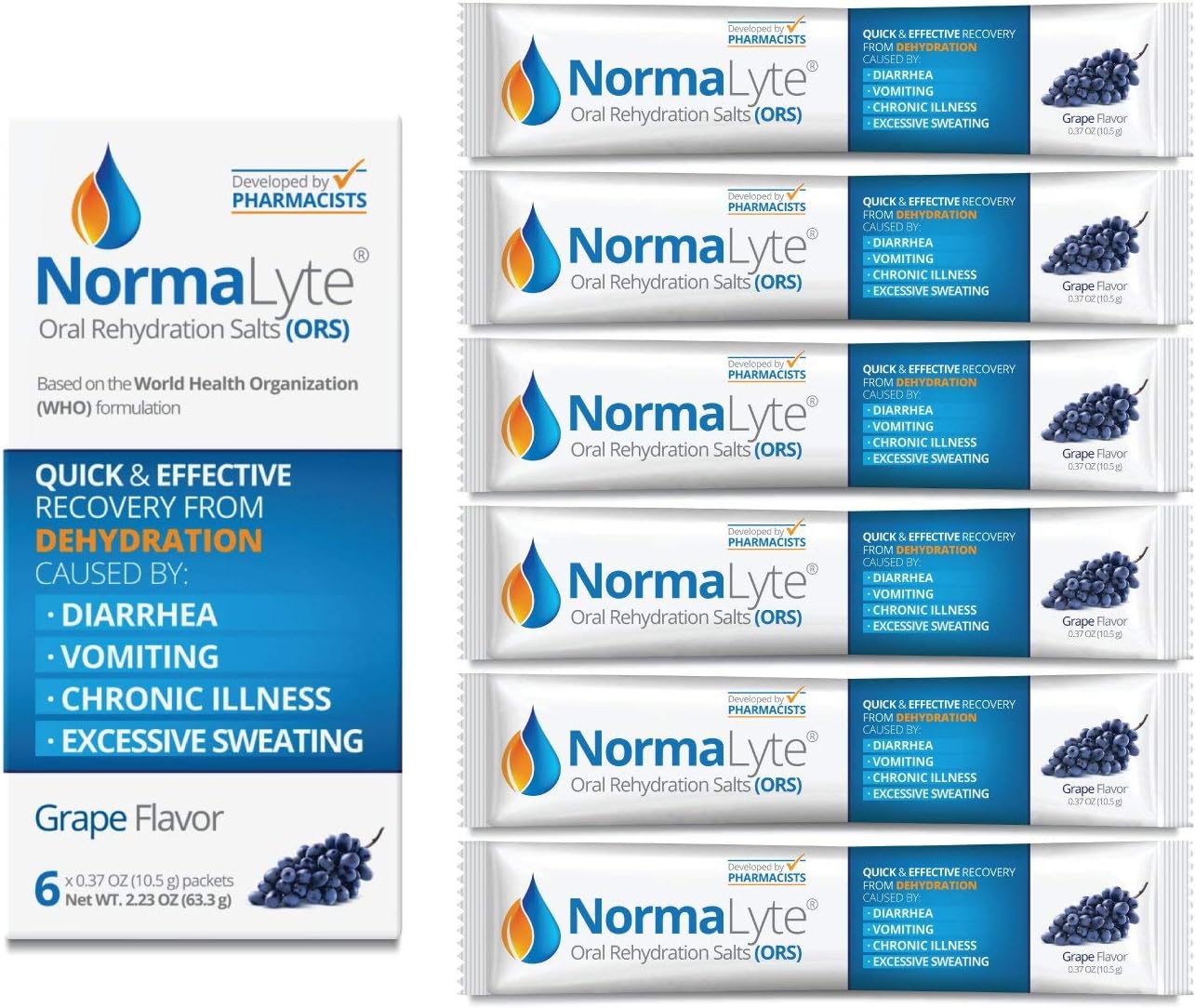 Amazon.com: NormaLyte Oral Rehydration Salts, Grape, 6 Pk (Yields 500mL ...