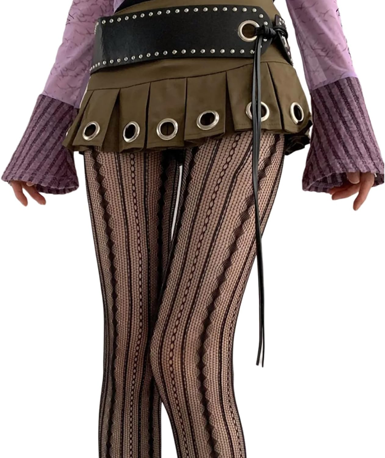 Meiliyizu Women Hollowed Out Rhombus Striped Lace Tights Stockings ...