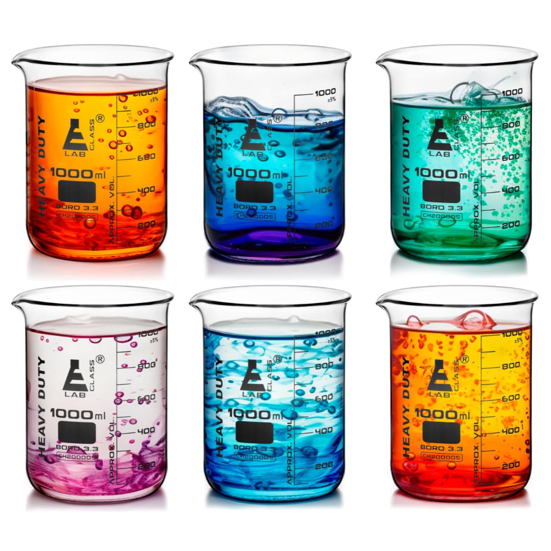 EISCO 6PK Heavy Duty Beaker, 1000ml - 5mm Thick, Uniform Walls ...