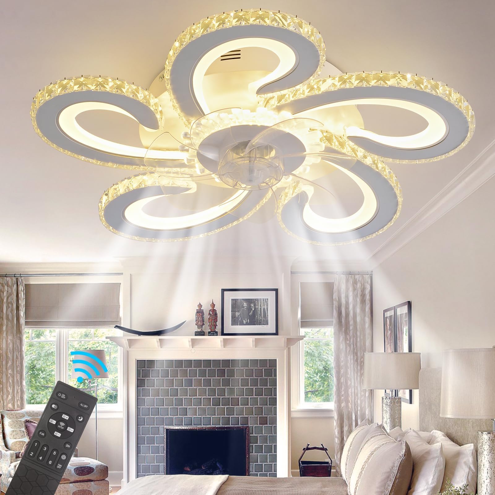 Panghuhu88 Ceiling Fan with Lights,Crystal ceiling Fans with lights and ...