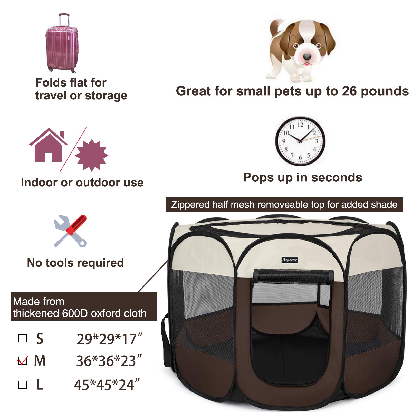 Hepeeng Portable Foldable Pet Playpen and Puppy playpen Pet Tent with ...