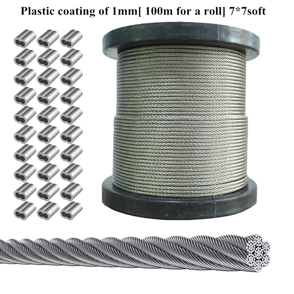 304 Stainless Steel Wire Rope, 1mm 【100m for a roll】77 Soft, Waterproof ...