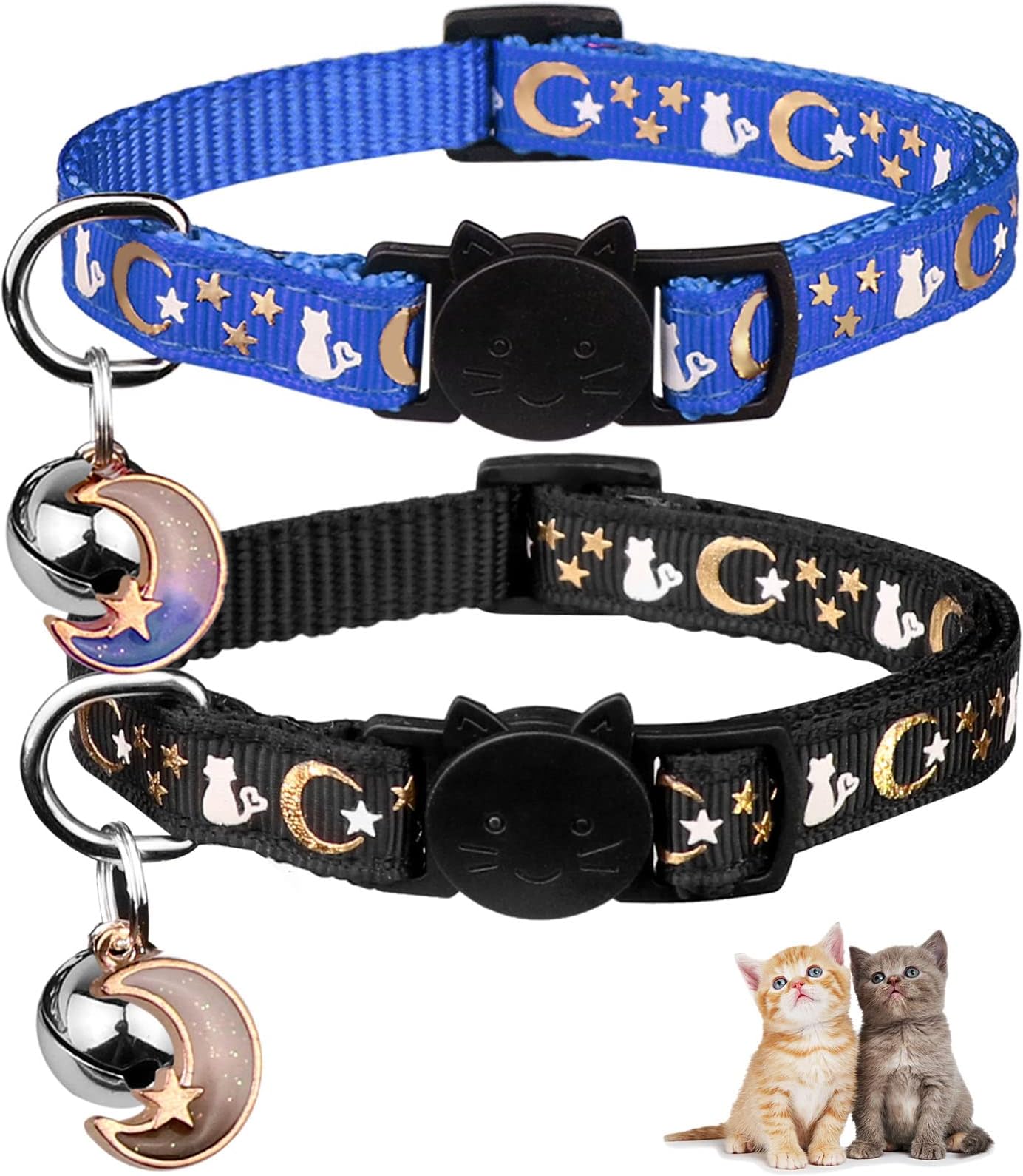 Pet Supplies : 2PCS Breakaway Cat Collars with Bell Moons Stars Cute ...